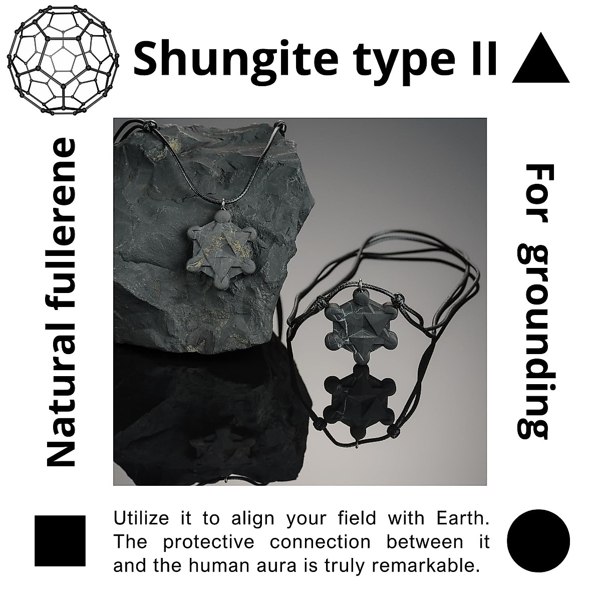 Keled Rocks Metatrons Cube Pendant Necklace from Shungite Stone