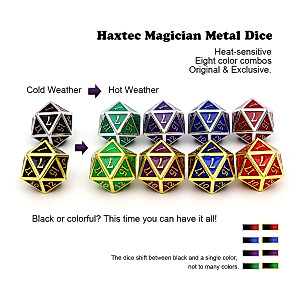 Haxtec Color Changing Metal DND Dice Set W/Gift Leather Dice Bag Temeprature Polyhedral D&D Dices for RPG Dungeons and Dragons-Gold Black Purple Shift