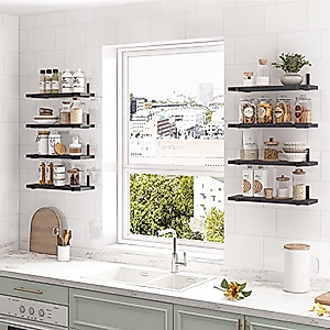 Fixwal Floating Shelves, Rustic Wood Wall Shelves Set of 8, Farmhouse Wall Decor for Bedroom, Living Room, Kitchen and Bathroom (Black)