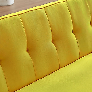 Verfur Button Tufted Futon Sofa Bed,Fabric Upholstered Convertible Loveseat Couch,Soft Small Sofa & Couches for Compact Living Space, Apartment, Dorm, Bonus Room w/Metal Legs