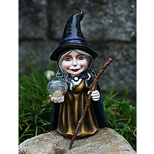 EXQUAILTY Outdoor Witches Statue Halloween Decor, Witch Hand Hold Solar LED Ball and Magic Wand Solar Light Garden Sculptures, Lawn Yard Art Decoration