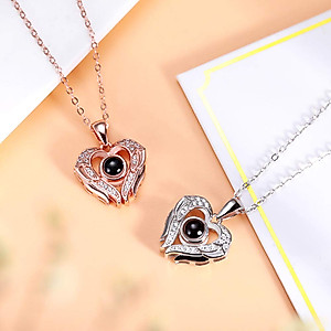 Custom Photo Projection Necklace Gift for Her - Sterling Silver Personalized Photo Picture Necklace Gift for Wife Mom Girlfriend - Love Necklace Anniversary Wedding Gift