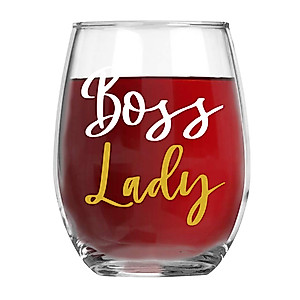 AW Fashions Boss Lady 15oz Wine Glass for Women - Funny Unique Office Gift Idea for Girl Boss, Boss Babe, Women Bosses, Lady, Female, Office, Appreciation Perfect Birthday Gifts for The Office