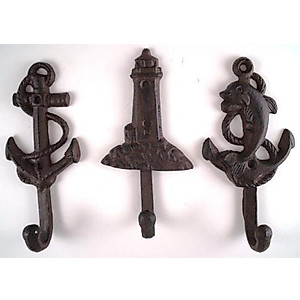 Lighthouse Dolphin Anchor Starfish Seahorse Shell Cast Iron Nautical Hooks Set