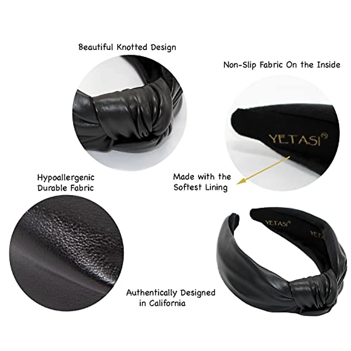 YETASI Headbands for Women Black Trendy Head bands for Women's Hair Leather Knotted Headband for Women is a Top Knot Womens Headbands Fashion Designer
