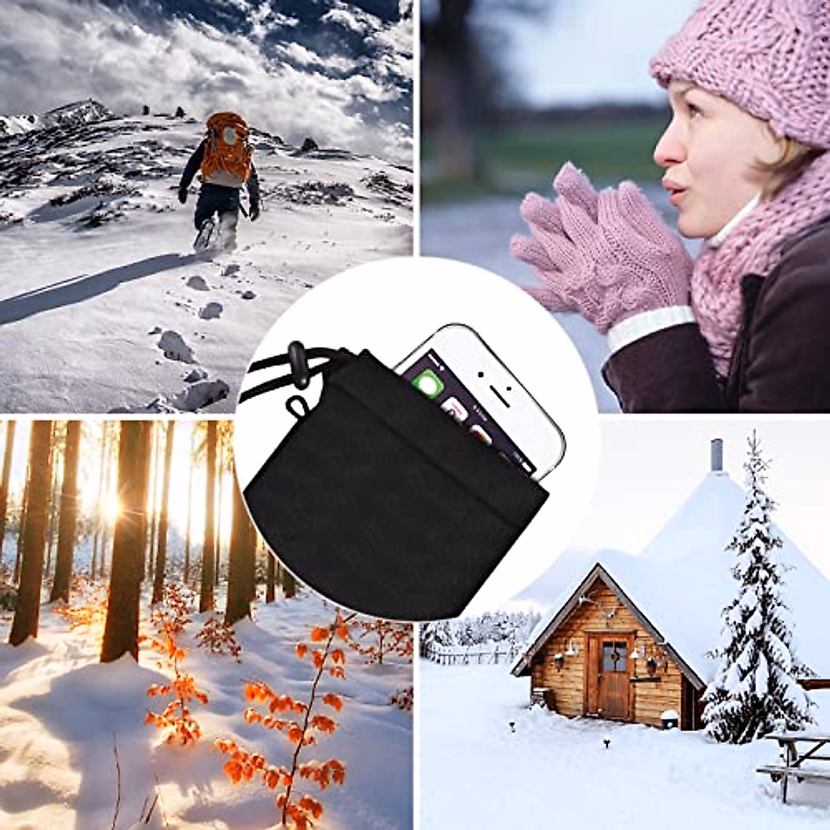 COOWOO Cellphone Heating Bag Case Fast Warming USB Smart Phone Warmer Pouch Prevent Auto Switching Off in Extremely Cold Condition Fits to Universal Mobile Phones Black