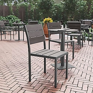 Flash Furniture Finch Commercial Grade Armless Patio Chair, Stackable Side Chair with Faux Teak Poly Slats and Metal Frame, Gray/Gray