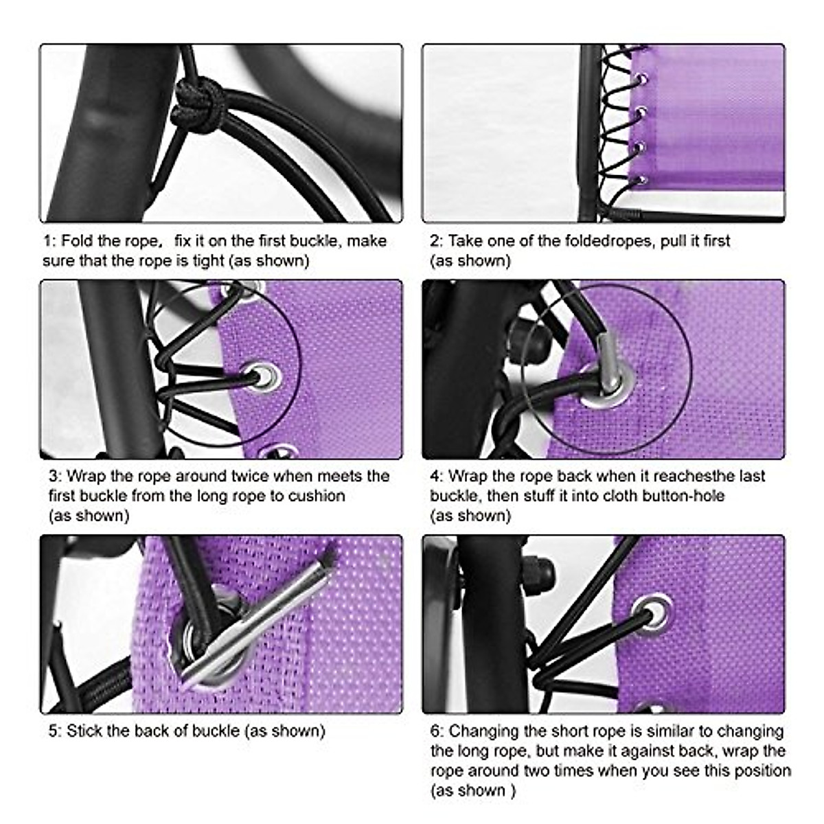 Alamic Zero Gravity Chair Replacement Cords, Replacement Laces for Zero Gravity Chairs Antigravity Chair, Zero Gravity Recliner Repair Tool for Lounge Chair, Bungee Chair, 4 Cords - Black
