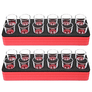 Polar Whale 2 Shot Glass Holders Organizer Modern Tray for Home Kitchen Bar or Club Party Durable Red and Black Durable Foam Serving Rack 14.5 Inches Wide Each Holds 12 Shots