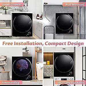 SDOROS Compact Laundry Dryer Portable Laundry Dryer Stainless Steel Clothes Dryers for Home, Dorm, Apartment and RV, Wall Mount Kit Included (5.5 lbs/1.5 cu.ft(Black))