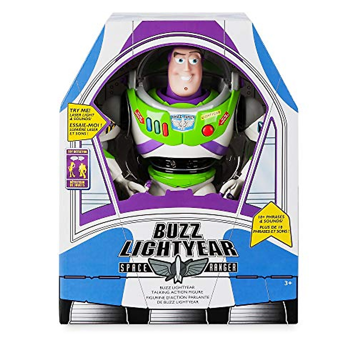 Disney Store Official Buzz Lightyear Interactive Talking Action Figure from Toy Story, 11 inch, Features 10+ English Phrases, Interacts with Other Figures and Toys, Light-Beam Features, Ages 3+
