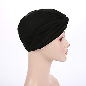 Chemo Sleep Turban Headwear Scarf Beanie Cap Hat for Cancer Patient Hair Loss (Black)