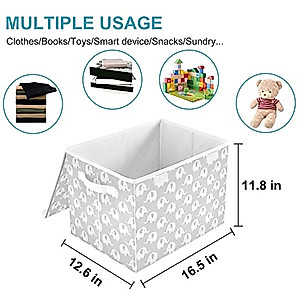 CaTaKu Cute Elephants Grey Storage Bins with Lids Fabric Large Storage Container Cube Basket with Handle Decorative Storage Boxes for Organizing Clothes Shelves
