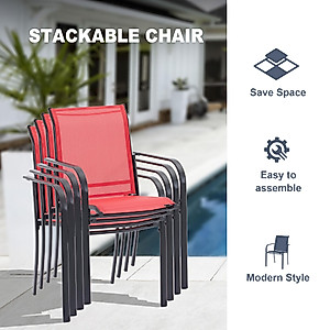 VICLLAX Patio Dining Chairs Set of 2, Stackable Outdoor Chairs Set with Armrests for Poolside, Backyard, Garden, Deck, Porch, Red