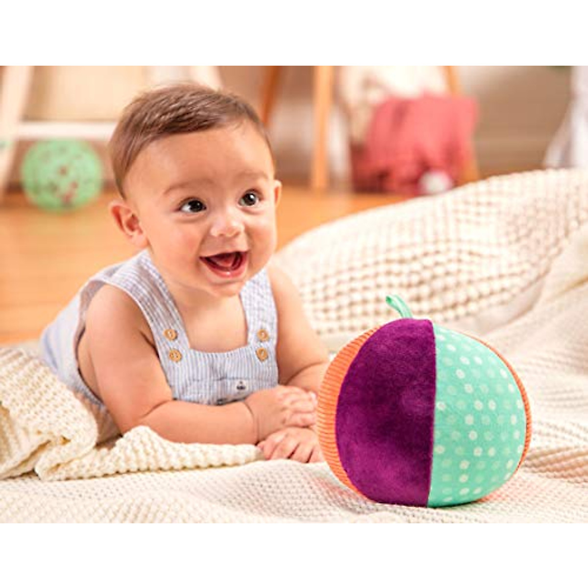 B. toys- B. baby- Large Textured Plush Baby Ball- Chiming Bell- Gross Motor Skills & Sensory Development- for babies & Toddlers- Make It Chime- 6 months +