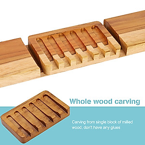 Soap Dish with Slanted Waterfall Design by HTB, Bar Soap Holder Teak Wood, Soap Saver for Shower, Bathroom, Sink, Kitchen and Countertop