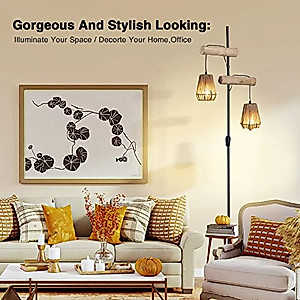 Boho Floor Lamp 2-Lights Floor Lamp with Rattan Lampshades,Farmhouse Floor Lamps indenpendant Control Switch,Rustic Tall Standing lamp 68 Inch,Unique Floor Lamps for Living Room Bedroom Office