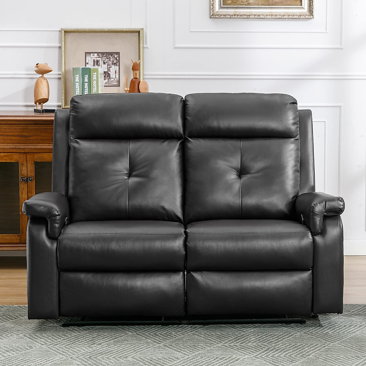 B BAIJIAWEI RV Loveseat Recliner | Double Recliner RV Sofa | RV Theater Seats |RV Theater Seating | RV Furniture, Manual Recliner Chair | RV Recliner Loveseat with Heat and Massage (Black)