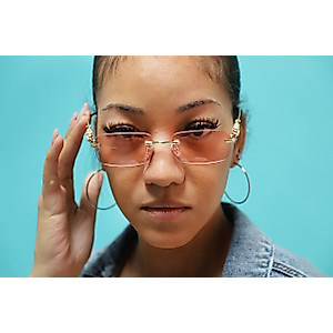 FLAWLESS EYEWEAR Rimless Oversized Sunglasses for Women Men Rectangular Frameless Fashion Shades (Clear)