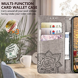 KRHGEIK for Motorola Moto G Stylus 5G 2023 Case Wallet,Women Flip Folio Cover with Butterfly Emboss PU Leather Stand Card Slots Wrist Strap Protective Phone Case for Moto G Stylus 5G 2023 (Gray)