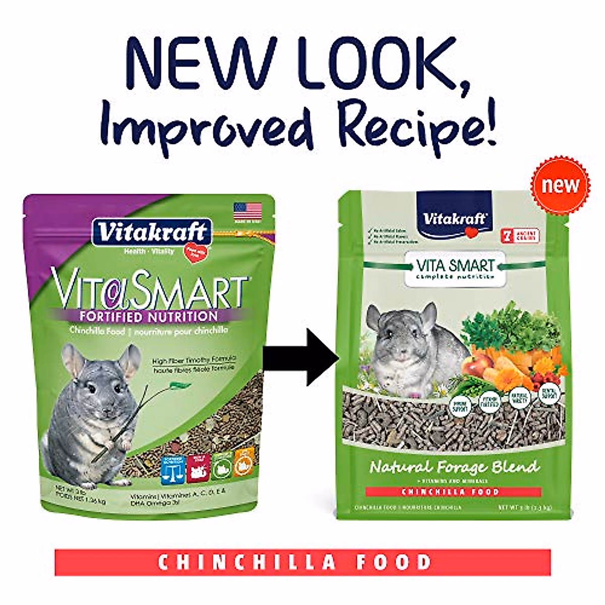 Vitakraft Vita Smart Chinchilla Food - Vitamin-Fortified Complete Nutrition - Natural Forage Blend - Timothy Hay Pellets for Chinchillas