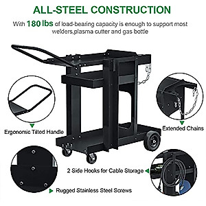 Reliancer 3-Tier Rolling Welding Cart MIG TIG ARC Plasma Cutter Machine Heavy Duty Welding Welder Cart 180 Lbs Weight Capacity with Tank Storage & 2 Cable Hooks & Safety Chain Plasma Cutting Equipment