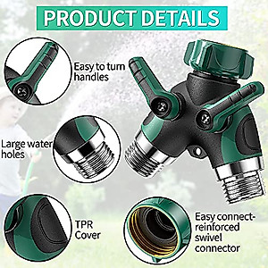 Klmnduo Water Splitter 2 Way, 3/4" Garden Hose splitter Heavy Duty Water Faucet Splitter with Comfortable Rubberized Grip Plus 6 Extra Rubber Washers & PTFE Tape (2 Pack)