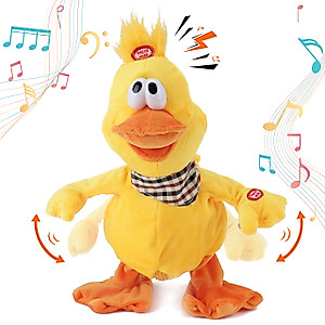 Cuteoy 13" Quacking Duck Musical Stuffed Animal Plushies Walking Singing Waving Electronic Interactive Plush Toy for Kids Boys Easter