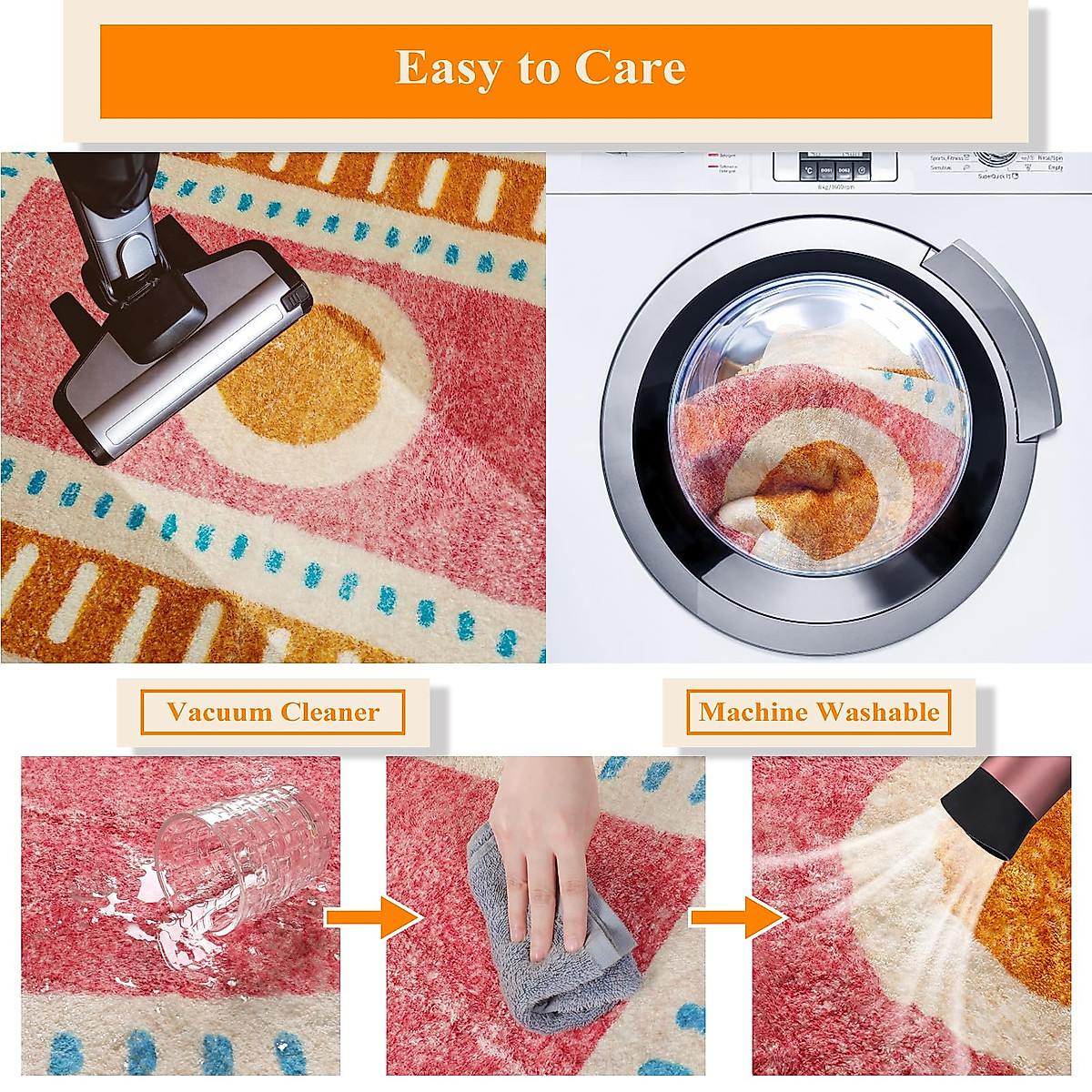 Lukinbox Boho Round Kids Rug - 6ft Sun Washable Nursery Area Rug for Living Room, Super Soft Non-Slip Circle Playroom Rugs, Colorful Rainbow Circular Rugs for Bedroom Dinning Room