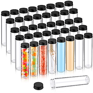 Hsei 40 Pcs Plastic Test Tubes with Lids 110ml Clear Tubes Flat Bottomed Tubes for Candy Spices Dried Flowers Seed Bead Liquids Powders Science Party Supplies Christmas Gift(Clear, Black Lid)