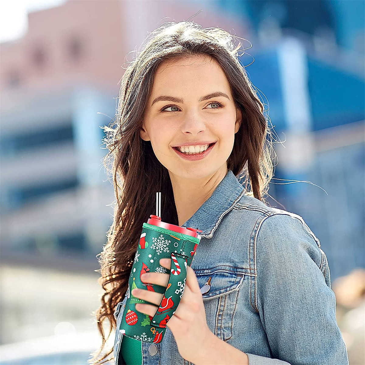 7 Pieces Christmas Coffee Sleeve Cup Reusable Iced Coffee Sleeve Insulator for Drinks Xmas Sleeve Mugs Cover Holders Santa Coffee Sleeve Tumbler Gift for 30 oz Cold Hot Beverages Milk Water