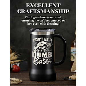 Onebttl Bass Fishing Gifts for Men, Stainless Steel Beer Stein Tumbler, 24oz Beer Mug with Lid for Father's Day, Christmas - Don't Be