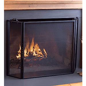 Plow & Hearth 3 Panel Flatguard Fireplace Screen, 50" W x 30" H, Black