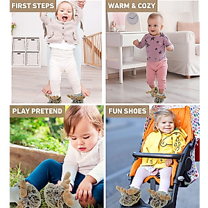 DolliBu Brown Moose Soft Plush Baby Shoes - Soft & Fluffy Wild Life Fleece Unisex Footwear with Stuffed Animal Moose for Baby Boy or Girl - Fuzzy Indoor Slipper, Winter Foot Warmer - One Size