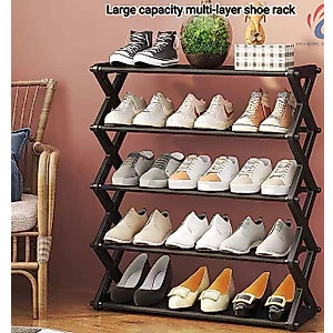 Space Saving Simple Portable Multiple Specifications Folding 4 Tier Plastic Shoe Bench Standing Racks Shoe Shelves Racks (Pink Cloth and Pink Plastic Edges)