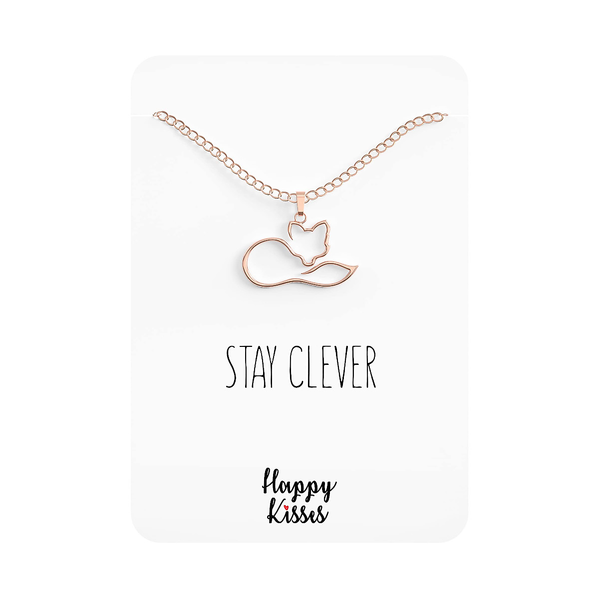Happy Kisses Fox Necklace - Stay Clever Gift Card Message with Pendant - Charming Fox Charms Jewelry Décor for Women and Girls