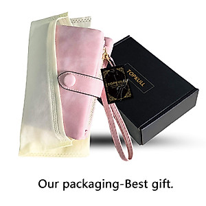 TOPKULL Bifold Small Rfid Soft Leather Ladies Trifold Wallets Billfolds Mini Wristlet Clutch Cute Zipper Coin Purse with Wrist Strap (Pink)