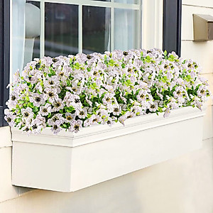 GREENRAIN 6 Bundles Artificial Flowers UV Resistant Fake Plants Outdoor Faux Plastic Flowers Garden Window Box Porch Home Decor (White)