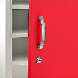 AdirMed Medicine Cabinet with Pull-Out Shelf & Document Pocket - Large Dual Lock Wall Mounted Steel Medical Organizer - Secure Storage for Medicine First Aid and Emergency Kit (Red)