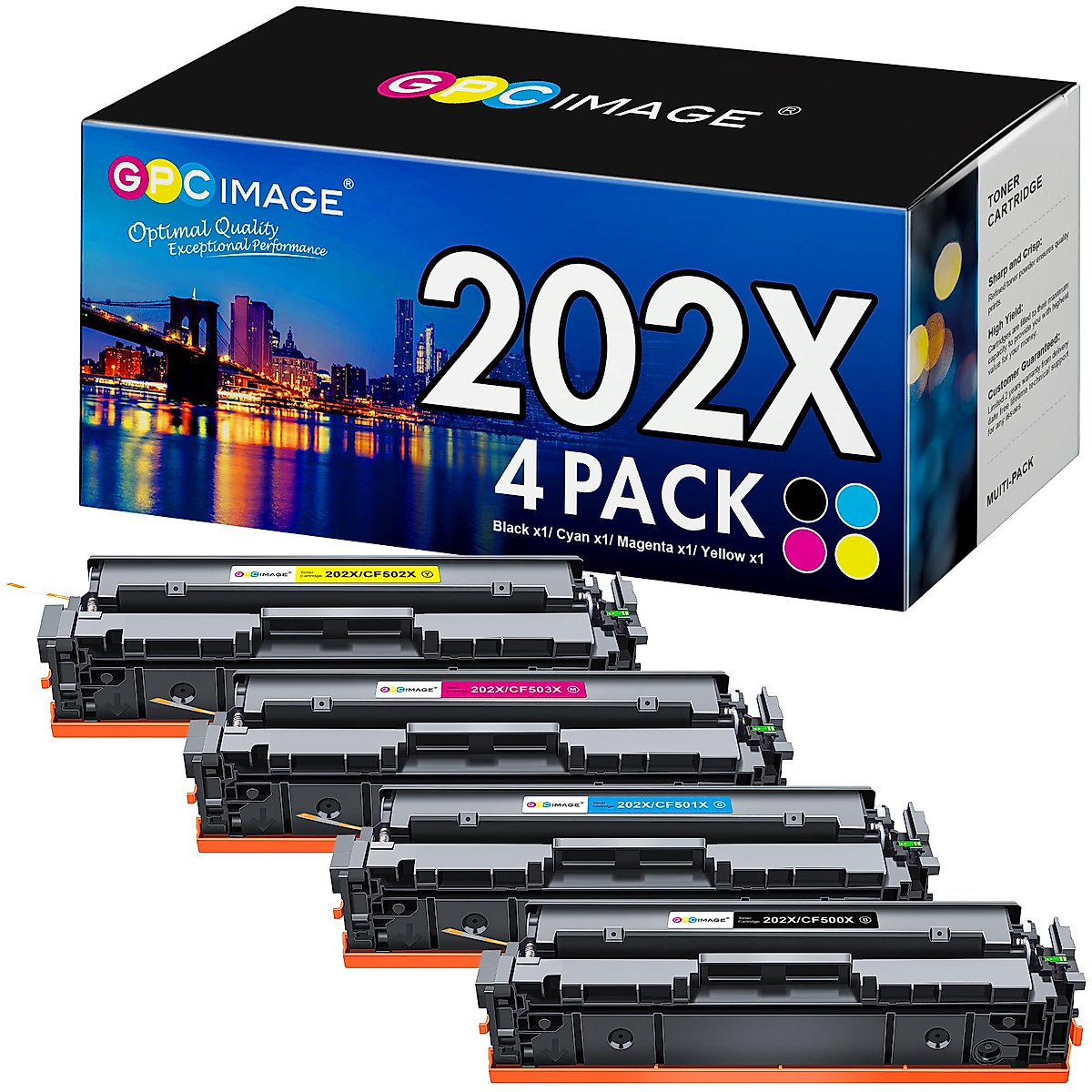 GPC Image Compatible Toner Cartridge Replacement for HP 202X 202A CF500X CF500A Compatible with Laserjet Pro MFP M281fdw M254dw M281cdw M281 Printer (Black, Cyan, Magenta, Yellow)