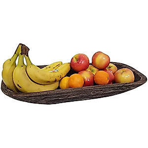 BNDPLUS Wooden Dough Bowl Antique Walnut Reddish Brown Vintage, Wood Long Dough Bowl Large, Wooden Dough Bowls, centerpiece Wood bowl L19 X W8 X H3 inch