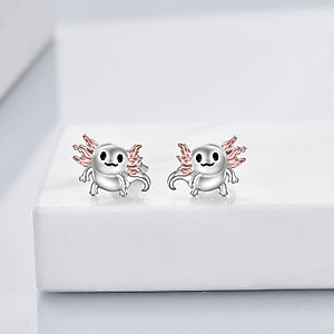 YAFEINI Axolotl Stud Earrings Sterling Silver Sea Creature Stud Earrings Tiny Earrings Animal Lover Cute Jewelry Gift