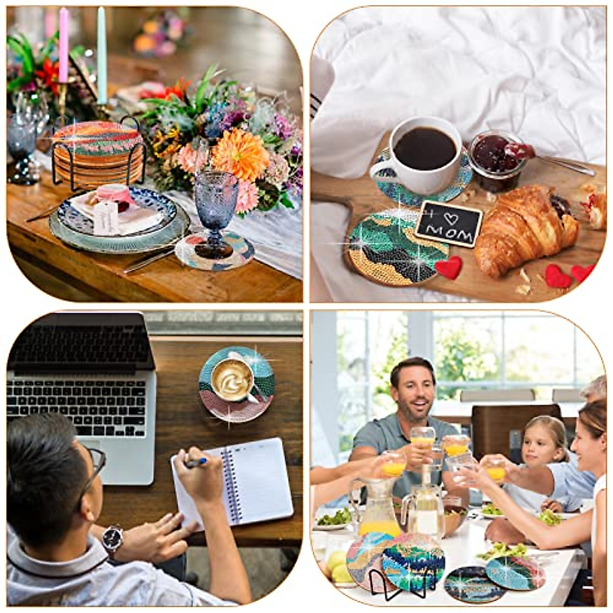 BABORUI 8Pcs Landscape Diamond Art Coasters, Small Diamond Art Kits for Adults Beginners, Diamond Art Kits for Boho House Decor