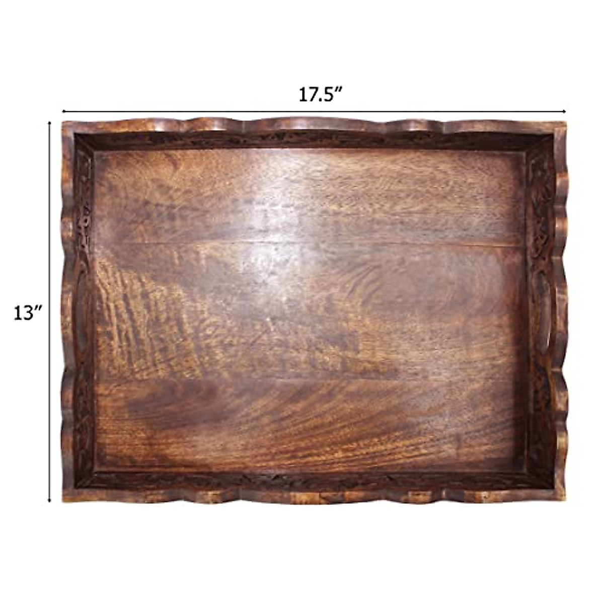 Hand Carved Wooden Serving Tray - Decorative Breakfast Tray with Handles - Rustic Wooden Food Tray with Intricate Detail - Unique Furnishing Accent - Natural Finish - 17 x 13 x 2.5 Inch - COTTON CRAFT