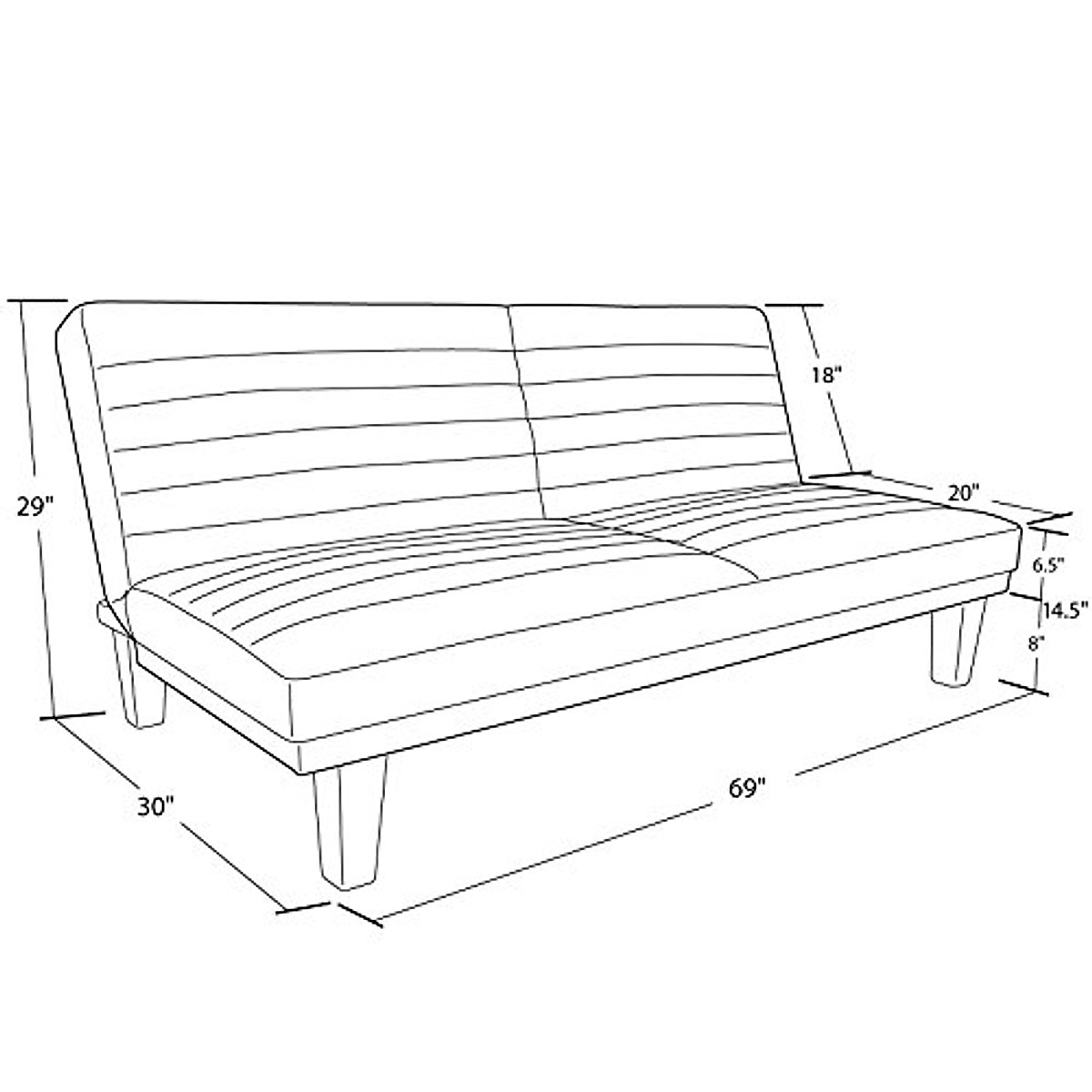 DHP Dillan 69 Inch Futon Sofa Bed, Modern Armless Upholstered Couch Sleeper with Tufted Back and Seat, Full, Tan