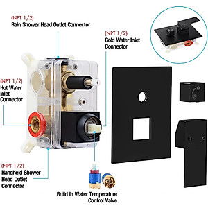 Qomolangma 10 inch Rain Shower System, Black Shower Faucet Set with Pressure Balance Valve, Wall Mounted 2-Functions Bathroom Shower Systems with Rain Shower and Handheld Spray Shower Trim Included