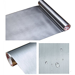 Teemall Self Adhesive Metal Look Film Vinyl Waterproof Anti Greasy Counter Top Peel Stick Metallic Gloss Shelf Liner for Kitchen Cabinet 15.6inch by 79inch