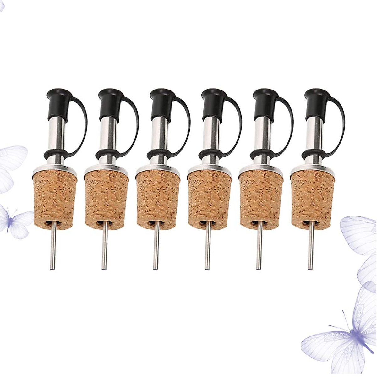 YARNOW 6pcs Stainless Steel Cork Free Flow Pourer Cap Wine Liquor Bottle Cork Stopper Dispenser Oil Stopper with Lid