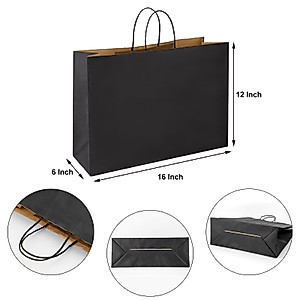 Ronvir 70Pcs Large Gift Bags, 16x6x12 Inches Black Paper Bags With Handles, Recycling Shopping Bags Bulk, Black Gift Bags For Business, Retail, Boutique, Party, Christmas, Holiday