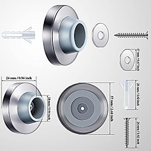 Concave Door Stopper Wall Door Bumper Stainless Steel Wall Protector Door Stops Wall Mount Flush Bumper with Grey Rubber Concave Door Knob Stopper (Silver,2 Pieces)